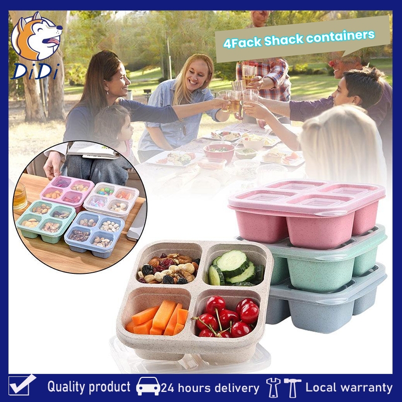 4 squares snack box Transparent storage box Fruit box divided bento box ...