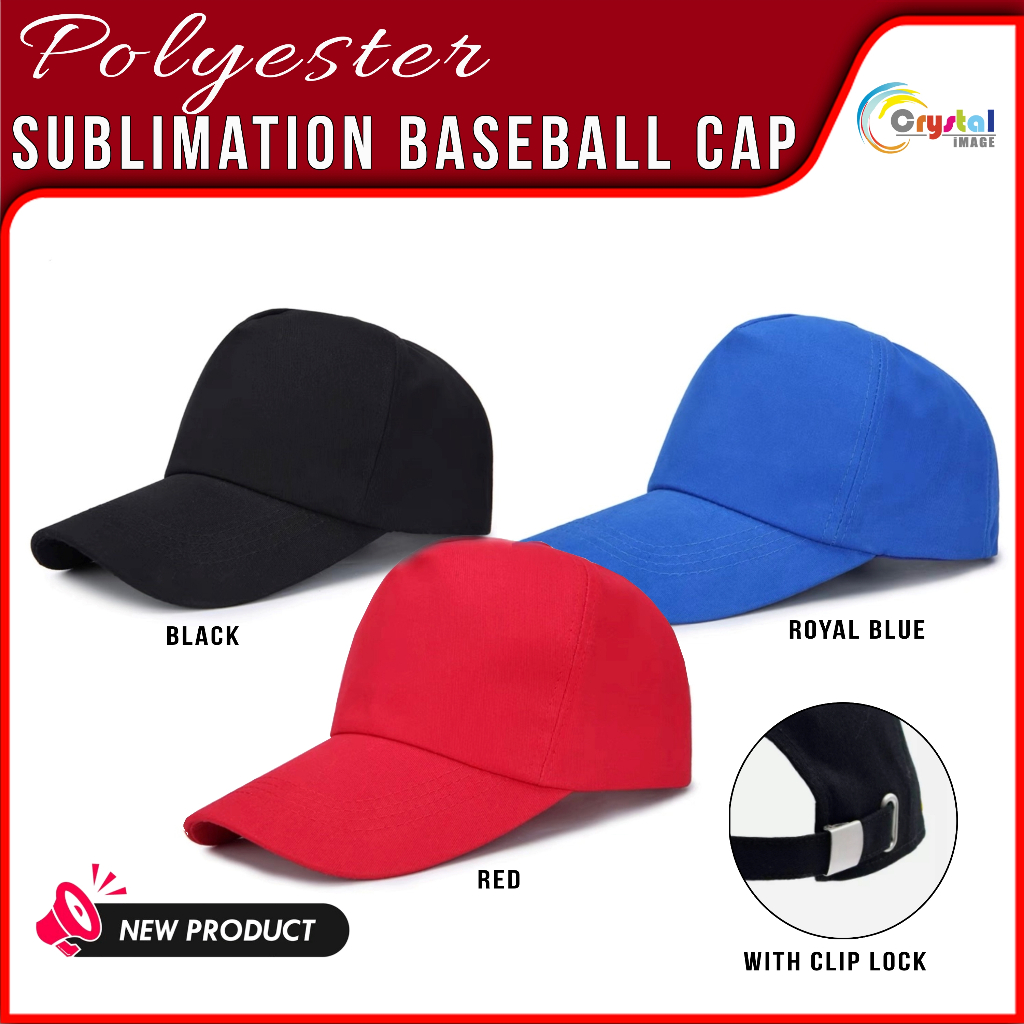 Sublimation Polyester Baseball Cap | Black / Red / Blue | with Clip-on ...