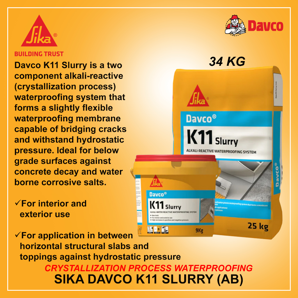 Sika Davco K11 Slurry (A&B) 34KG Crystallization Process Waterproofing ...