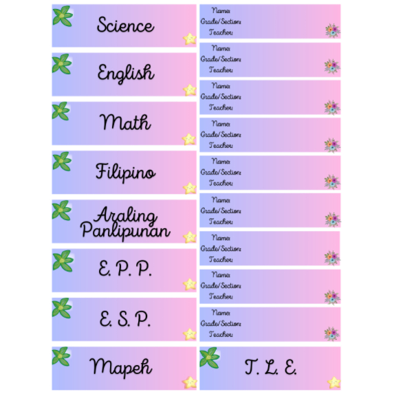 SUBJECT AND NAME STICKER SET HIGH QUALITY | Shopee Philippines