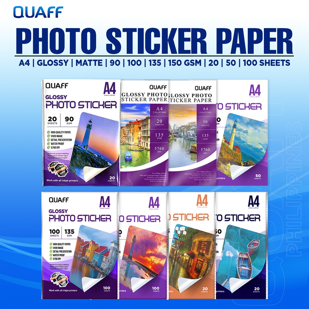 QUAFF Glossy/Matte Inkjet Photo Sticker A4 Size 90gsm / 135gsm ...