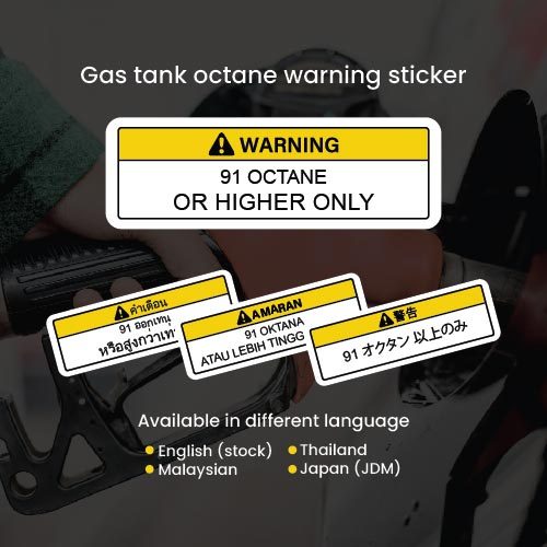 91 Octane Warning Sticker (Available in English, Malaysian, Thailand ...