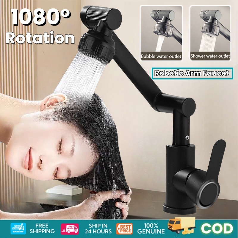 bathroom faucet stainless steel Rotating Robotic Arm lavatory Black ...