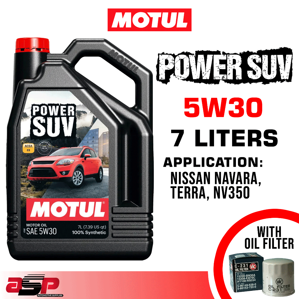 Motul POWER SUV 5W-30 Fully Synthetic 7 Liters Bundle for Nissan Navara, Terra, NV350 | Shopee ...