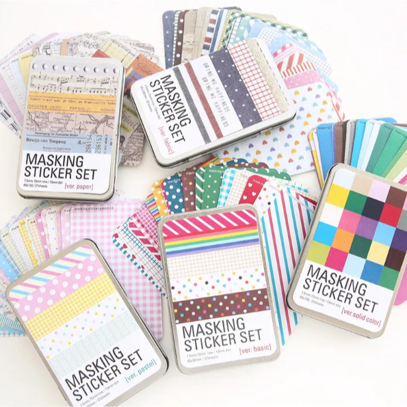 27pcs/box Masking Sticker Set With Stickers Box Diy Diary Sticker ...