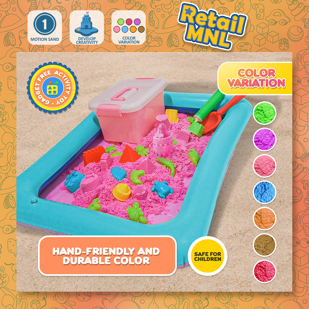 Retailmnl 1kg/150g Kinetic Motion Space Play Sand w/ 18 pcs Molds 1 Scooper 1 Pump, Pool & Box ...