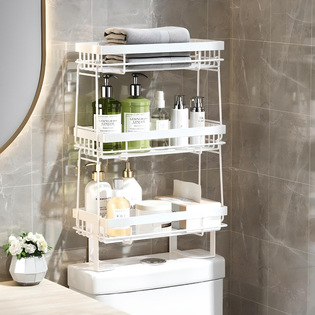 White/Black 2 Tier Bathroom Storage Rack Toiletries Organizer Toilet ...