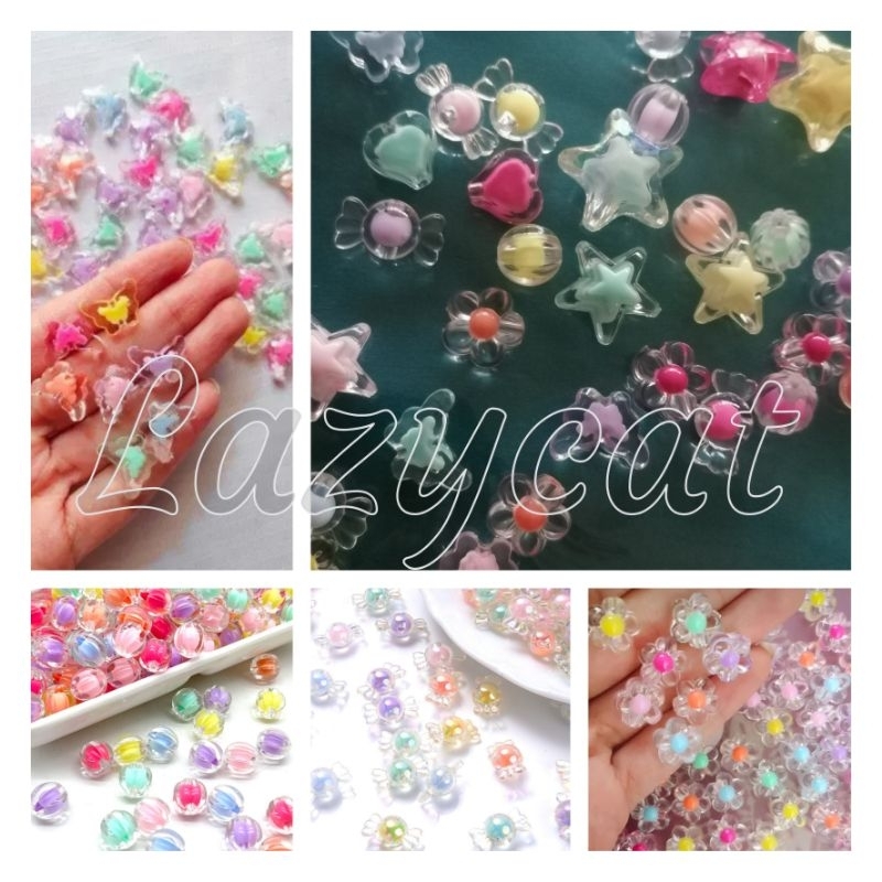 Asstd Color Acrylic Pastel Beads Round Ribbon Flower Star Butterfly ...