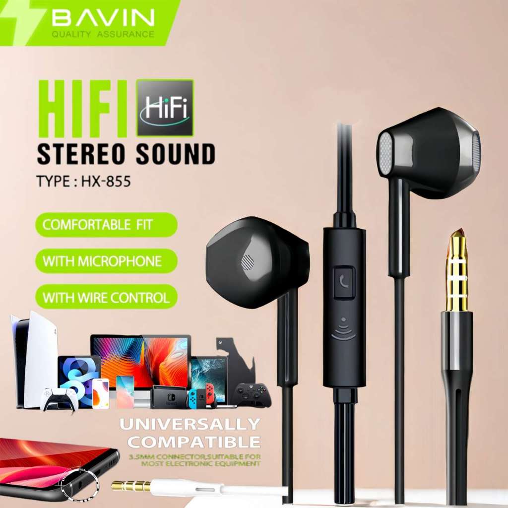 BAVIN Headset with mic Hx855 Jack Heavy Bass HiFi Sound Quality Wired ...