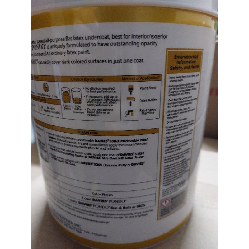 Davies Pondo Flat Latex High Hiding Undercoat 4Ltrs / Gallon UC-1 White ...