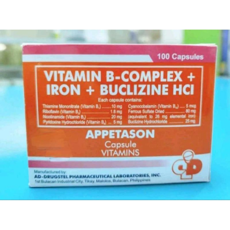 Appetason 100Capsules Vitamins B-Complex+Iron+Buclizine/Pampagana ...