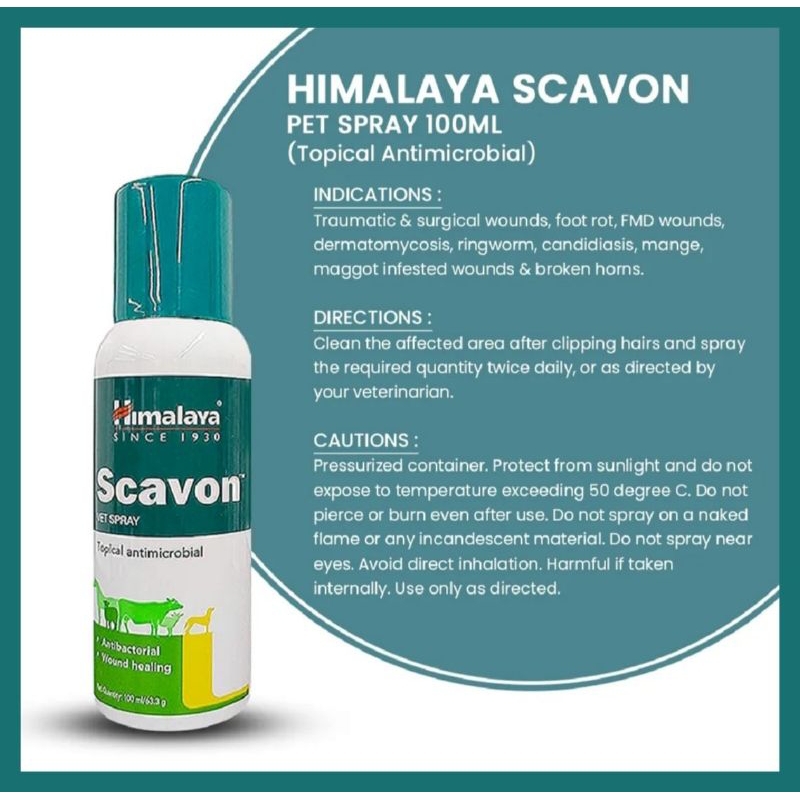 Himalaya Scavon 100mL Vet Spray Topical Antimicrobial Wound Healer For ...
