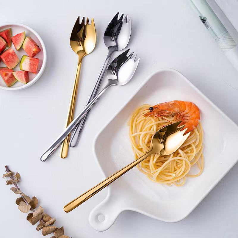 Dailyhome Spork Stainless Steel Long Handle Dessert Soup Spoon Fruit ...