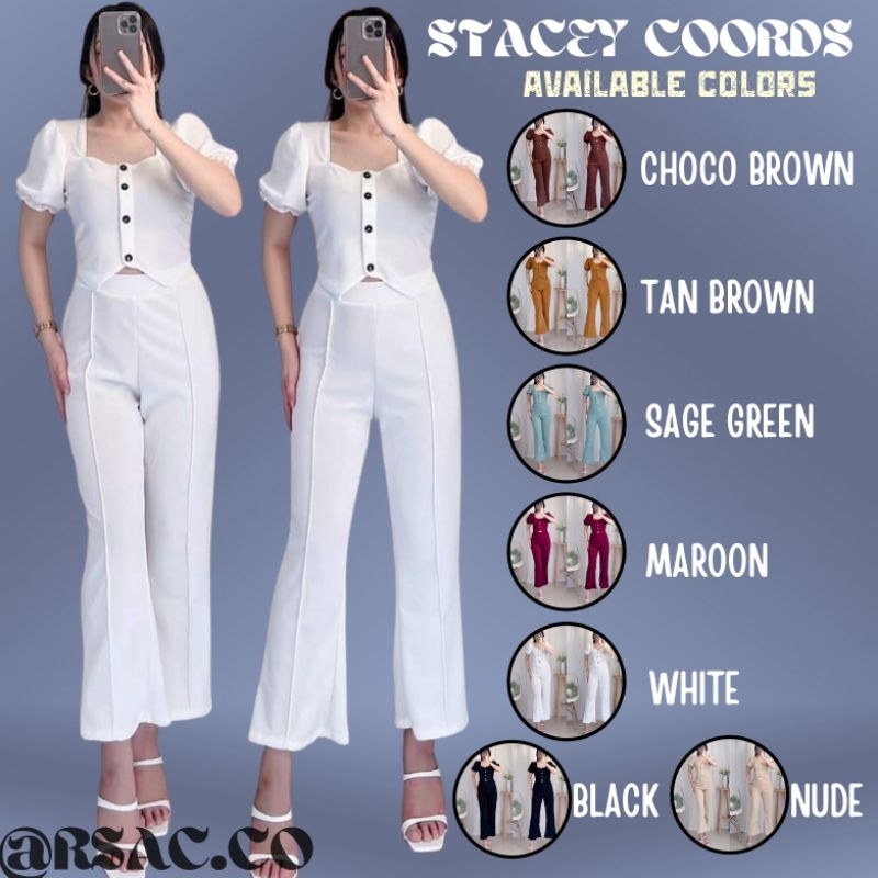 Ladies Fashionable Terno Basic Puff Sleeve Croptop & High-Waisted Pants ...