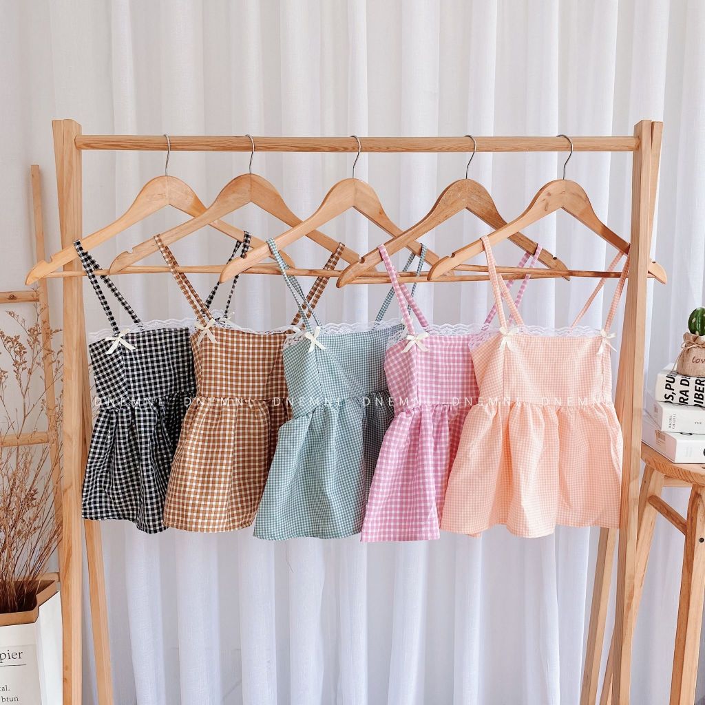 DNEMNLPH Maloi String Gingham Ribbon Lace Peplum Top - Bini Korean Doll ...