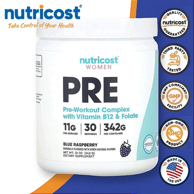 Women, Pre-Workout Complex With Vitamin B12 & Folate, Blue Raspberry ...