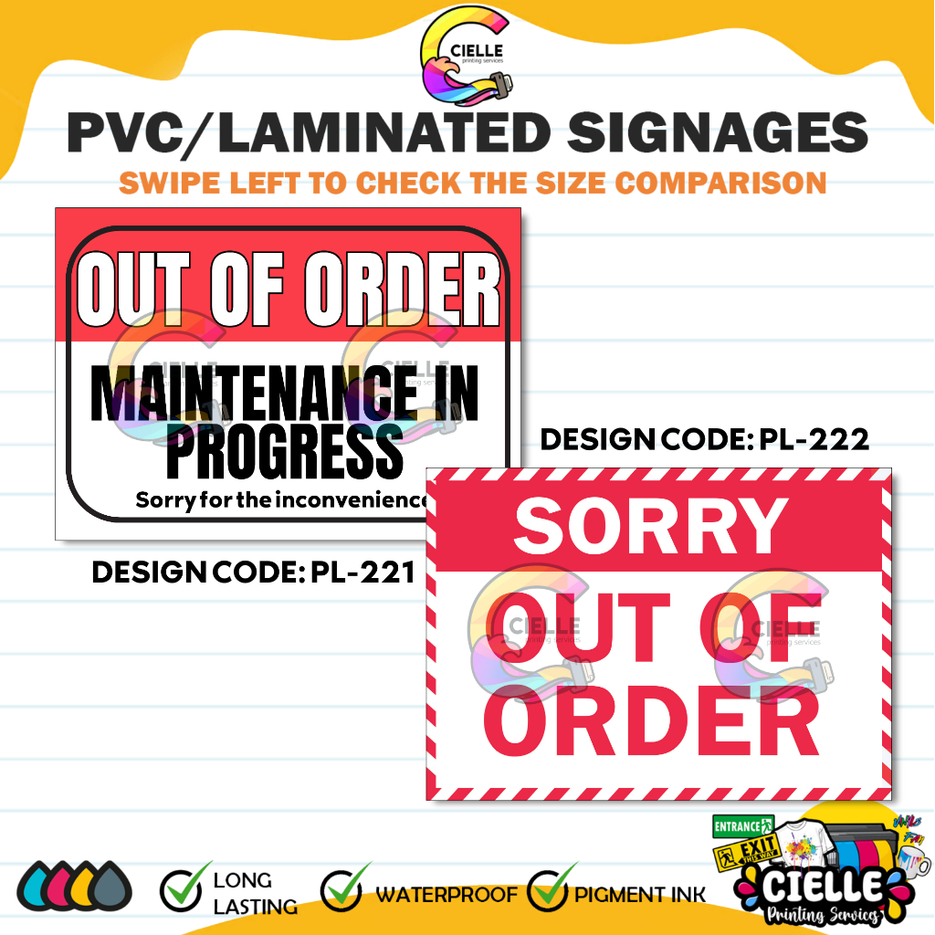 PVC/LAMINATED/STICKER SIGNAGES (PL-221&PL-222) - SORRY OUT OF ORDER ...
