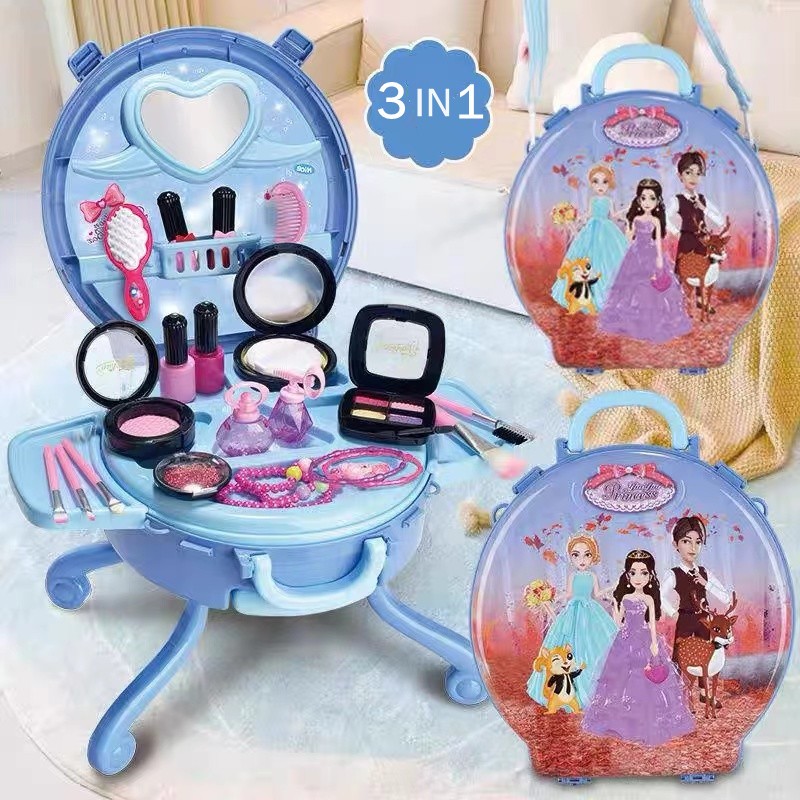 3-In-1 Princess Makeup Dresser Toy Set Girl Princess Makeup Suitcase ...