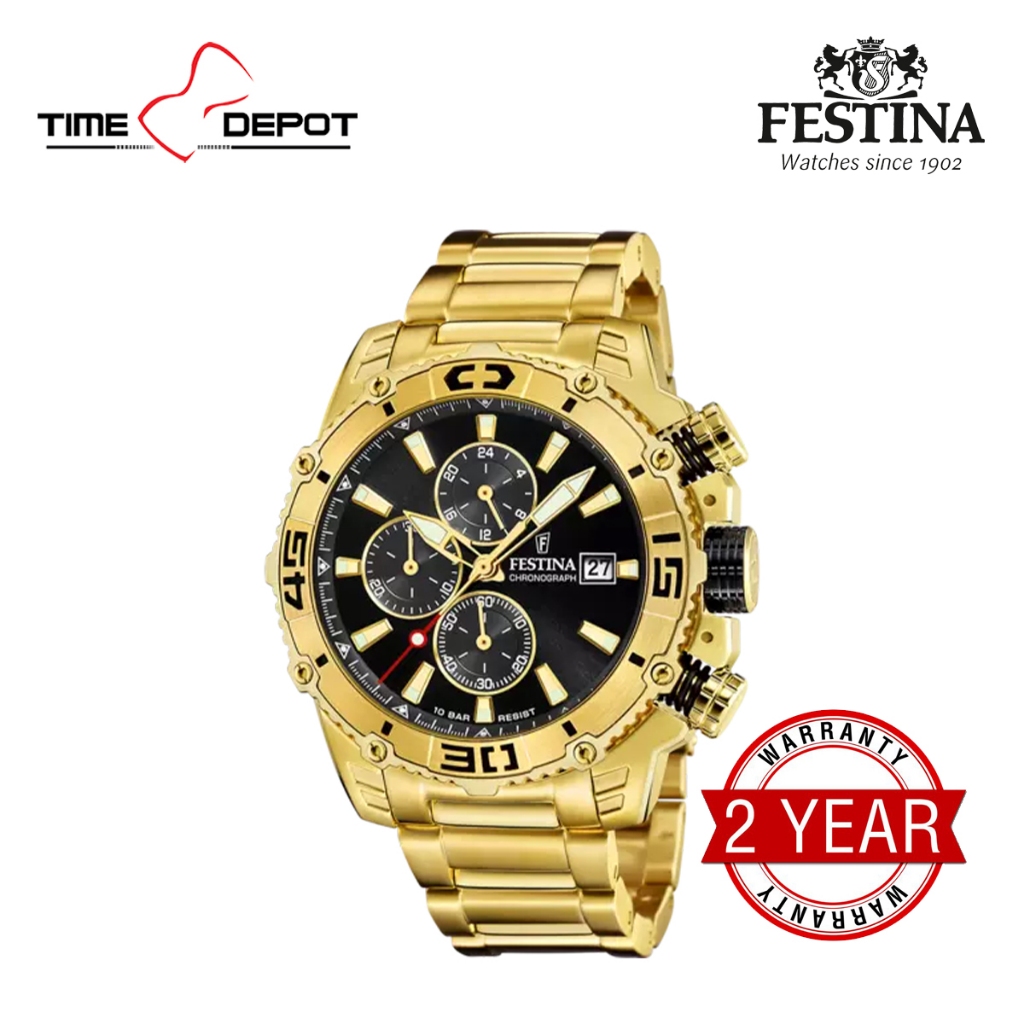 Festina F20492/4 Chronograph Gold Stainless Steel Strap Watch For Men ...