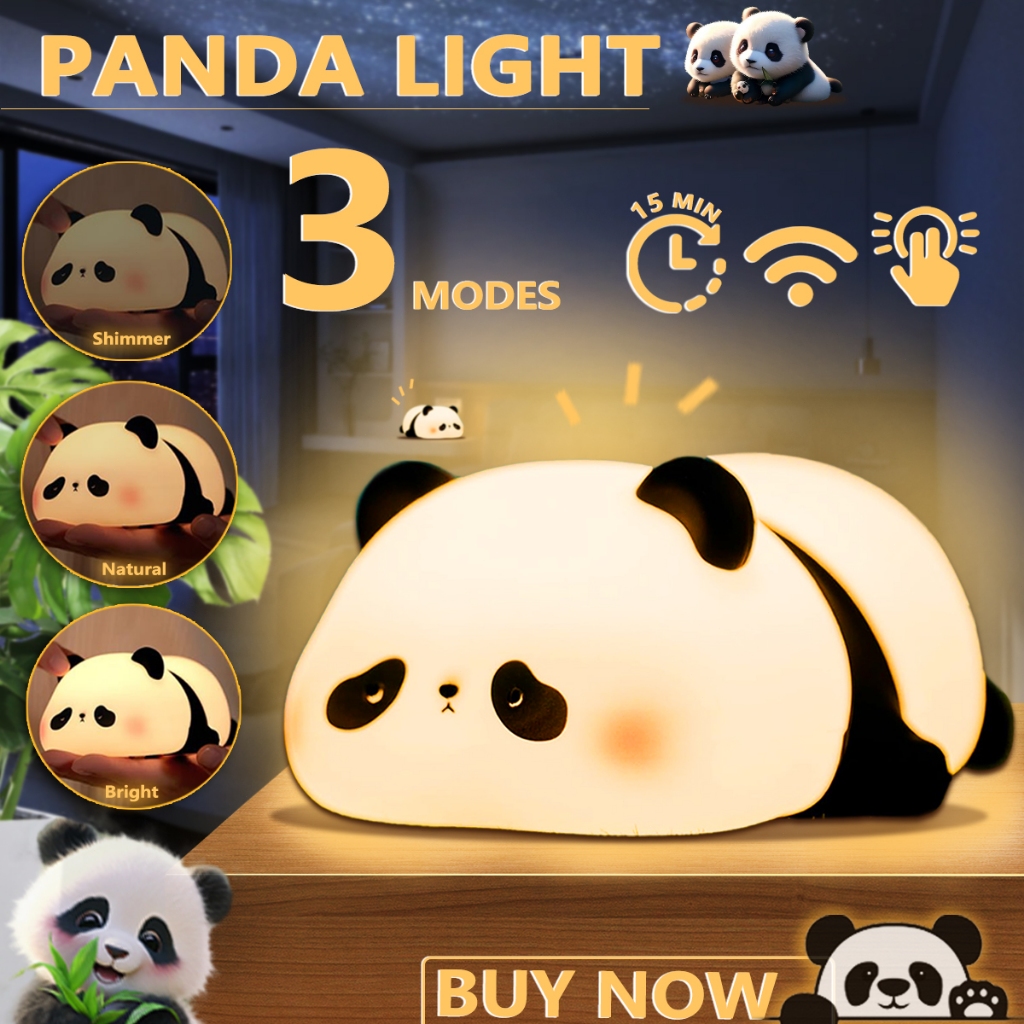 Panda LED Night Light Touch Sensor USB Rechargeable Cartoon Silicone ...