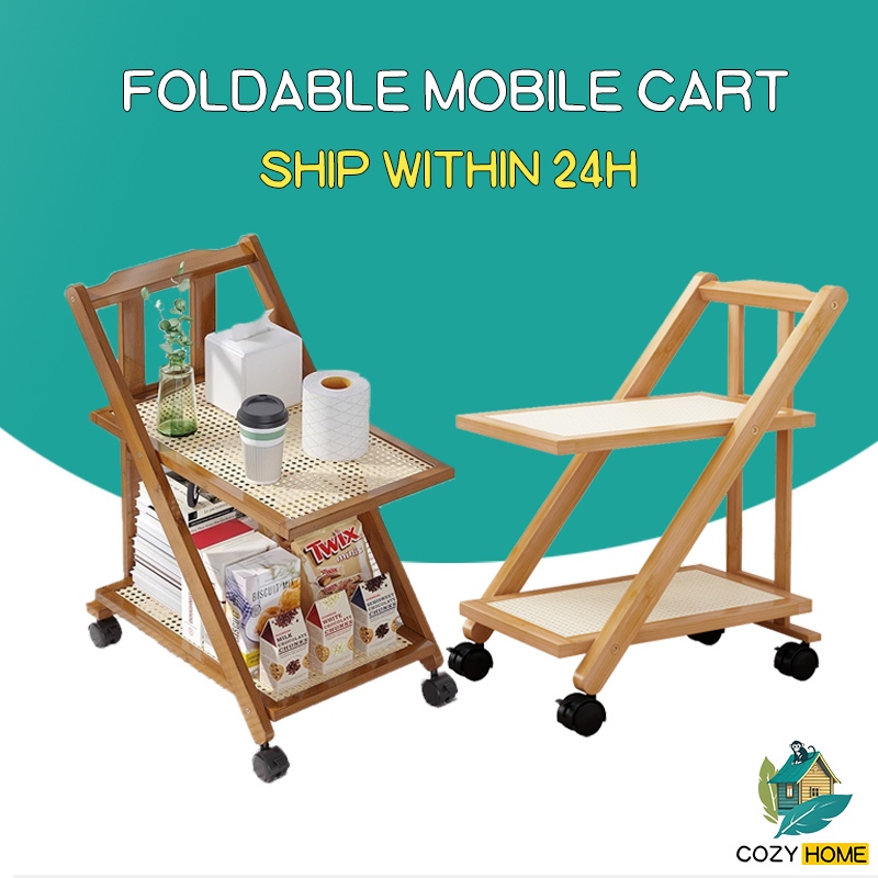 Storage Cart Coffee Table Foldable Storage Rack Sofa Side Table Storage ...