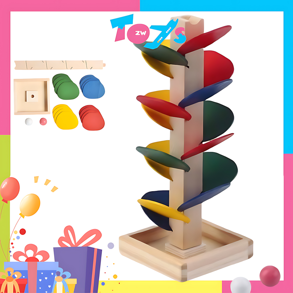 Gift Set Wooden Ball Run Track Game Toy Wooden DIY Mini Tree Baby Kids ...