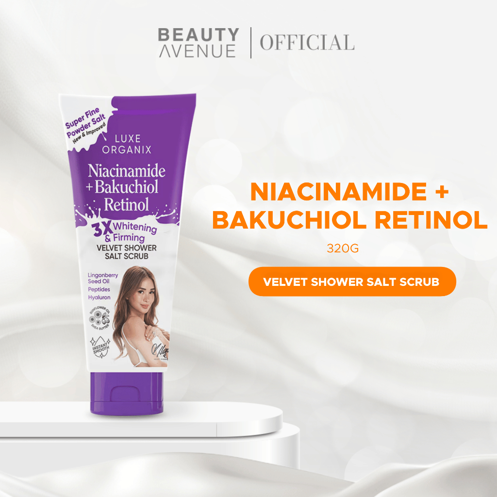 Luxe Organix Niacinamide + Bakuchiol Retinol Velvet Shower Salt Scrub ...