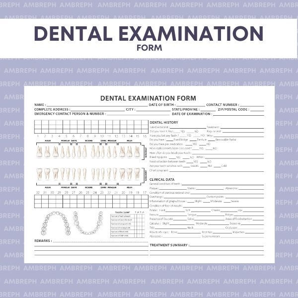 APS: DENTAL EXAMINATION FORM l A4 SIZE DENTIST DENTAL CLINIC TOOTH ...