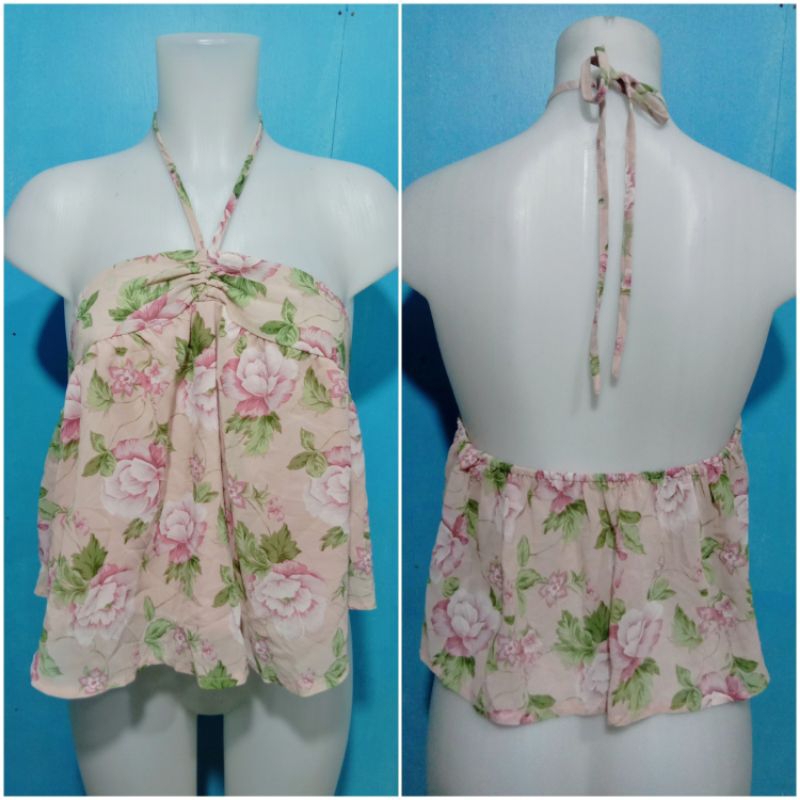 (XL-2XL) Sexy Hanging Halter Floral Tops Summer pRELOVED | Shopee ...