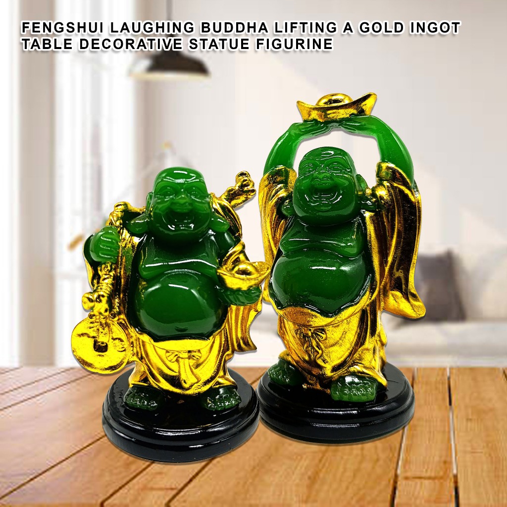 Ziyang Fengshui Laughing Buddha Lifting a Gold Ingot Table Decorative ...