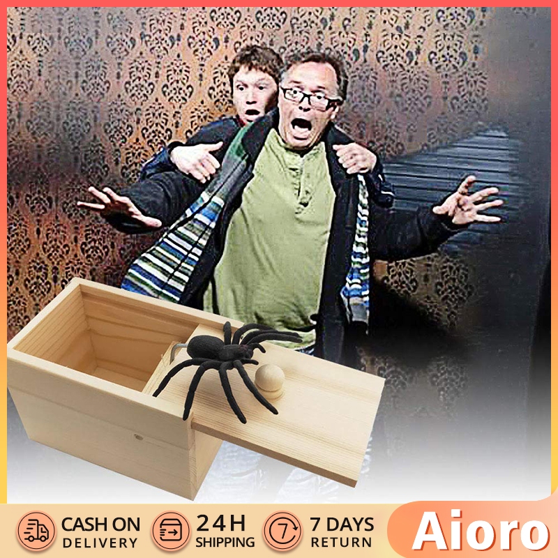Rubber Spider in Box Prank Gift Adults Kids Handmade Wooden Pop Out ...