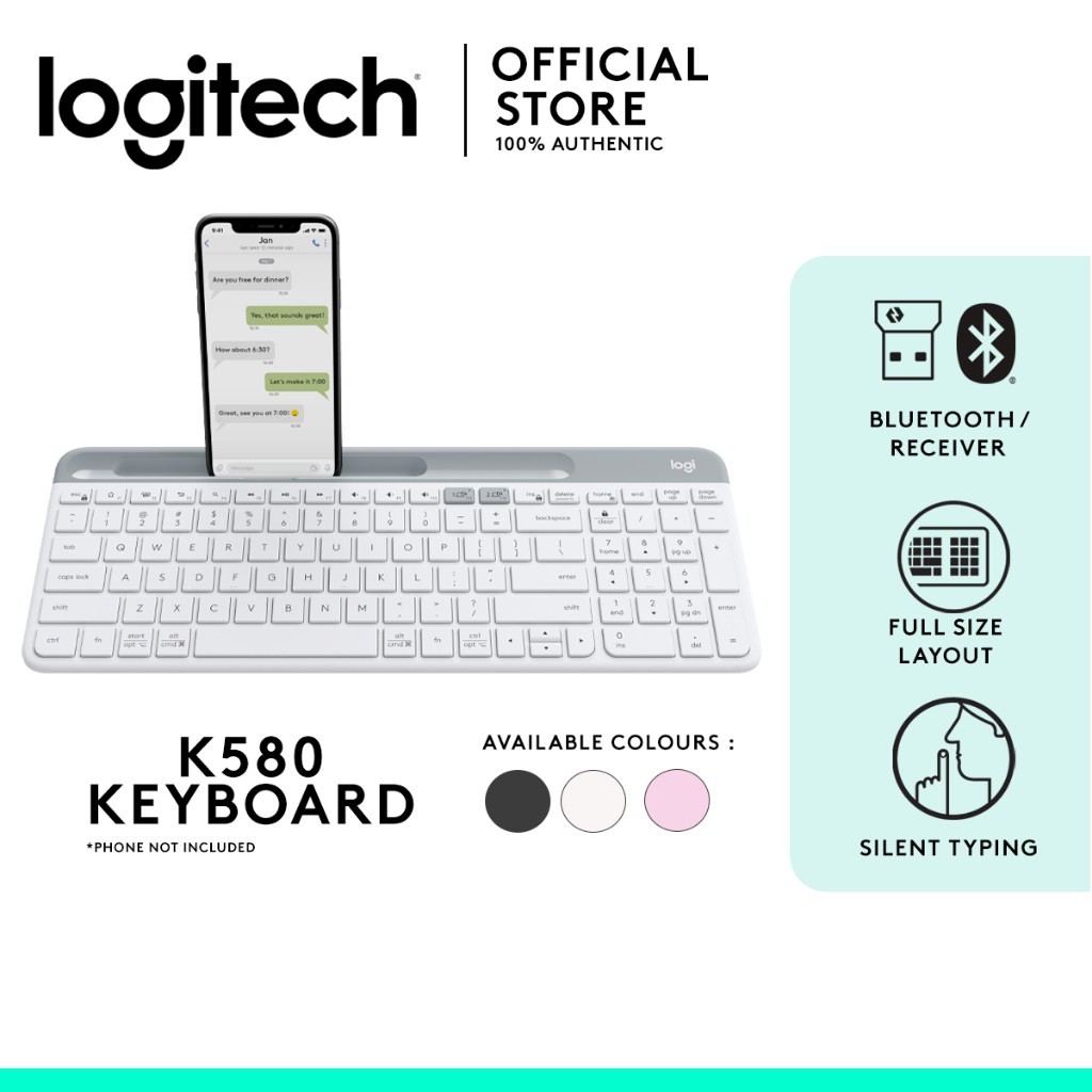 Logitech K580 Slim Multi Device USB Receiver Bluetooth Wireless ...