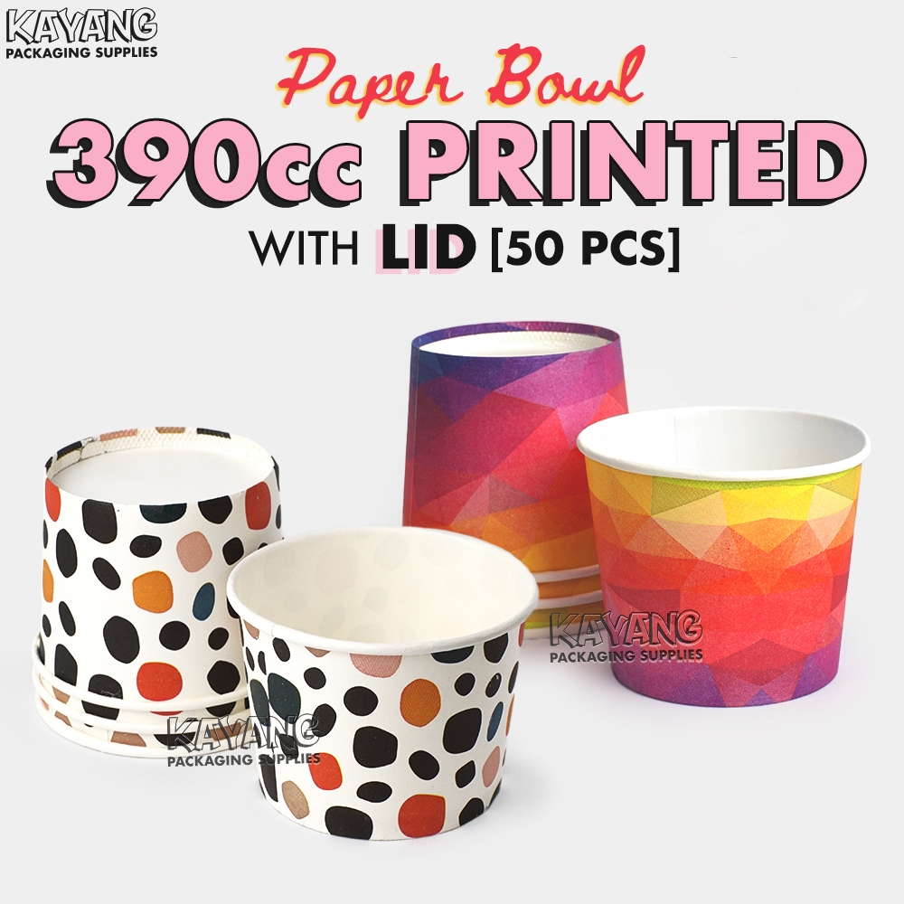[50pcs] Paper Bowl 390cc | With or Without Lid (Takip) | Printed ...