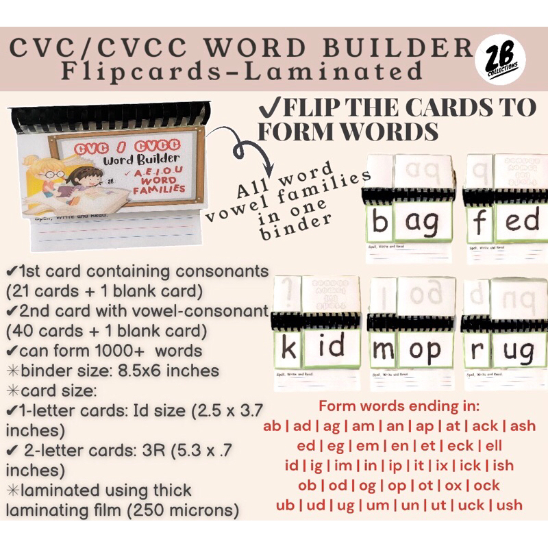 Reading CVC/CVCC Word Families Flashcards-flip type laminated | Shopee ...