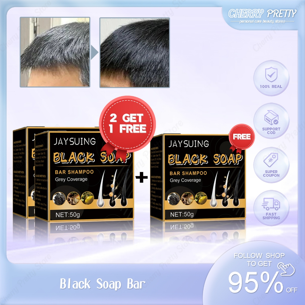 Jaysuing [Buy 2 Get 1 Free] Black Hair Shampoo Soap 50g Rice Soap Anti ...