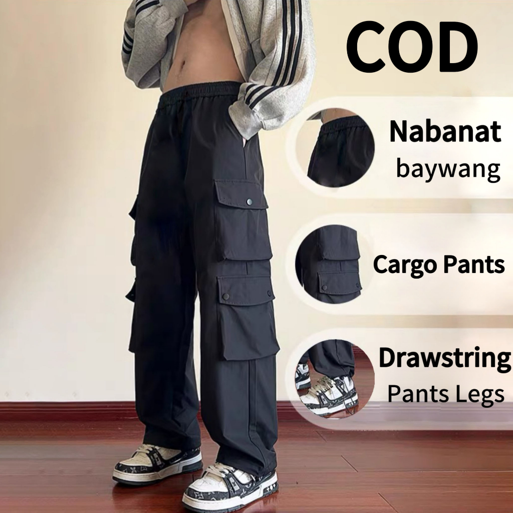 Cargo Pants For Men Black 6 Pocket Pants For Men Korean Loose Baggy ...