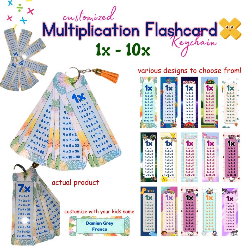 Multiplication Table Flashcard Keychain for kids-customize with your ...