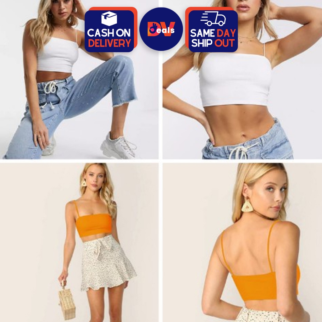 *DVDeals Ella String Bandeau Croptop Basic Plain Spaghetti Strap Tube ...