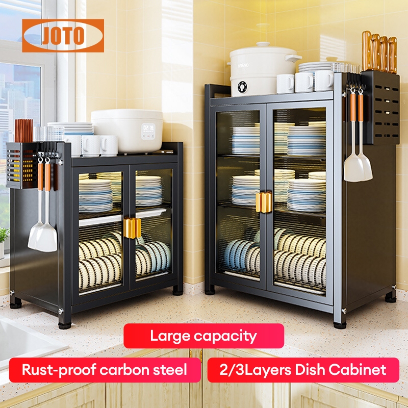 JOTO 2/3Layers Carbon Steel Dish Cabinet Plate Storage Cabinet Dish ...