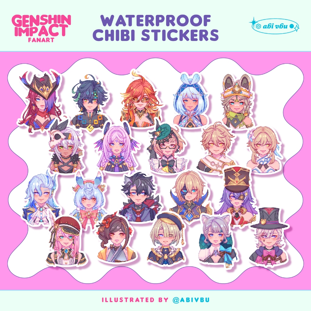 Genshin Chibi Sticker: Waterproof Vinyl Fanart Stickers by AbiVbu ...