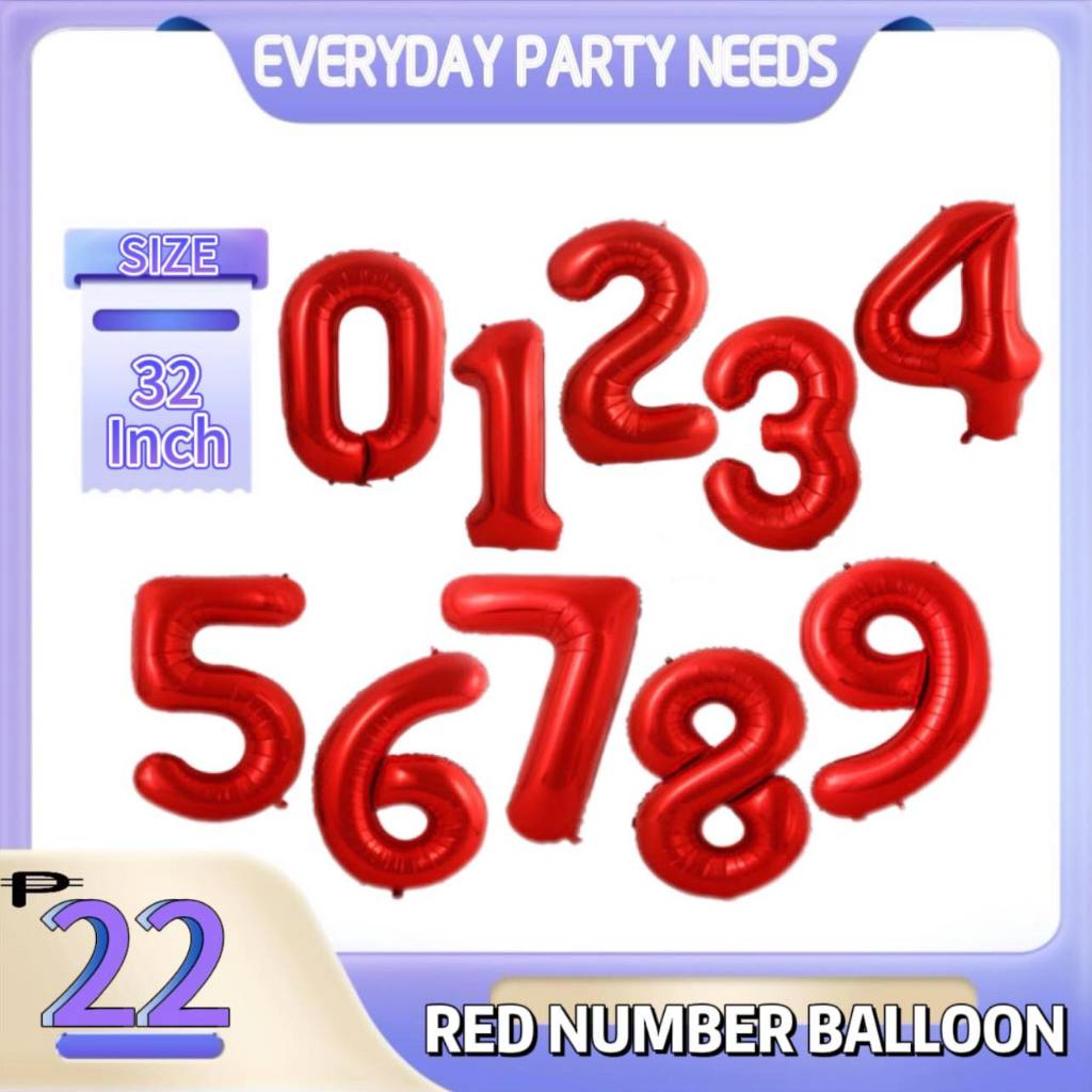 32inch red Number Foil Balloon Giant Number Red Birthday Balloon Party ...
