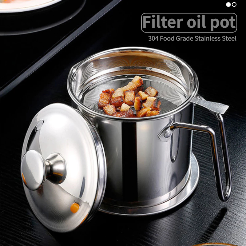 1.8L Oil Strainer Pot with Lid 304 Stainless Steel 1.3L Filter Cooking ...