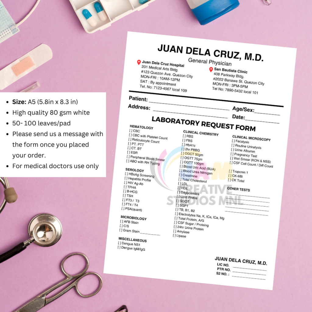 RX Laboratory Request Pad, A5 size | Doctor's Pad | 50-100 leaves | Lab ...
