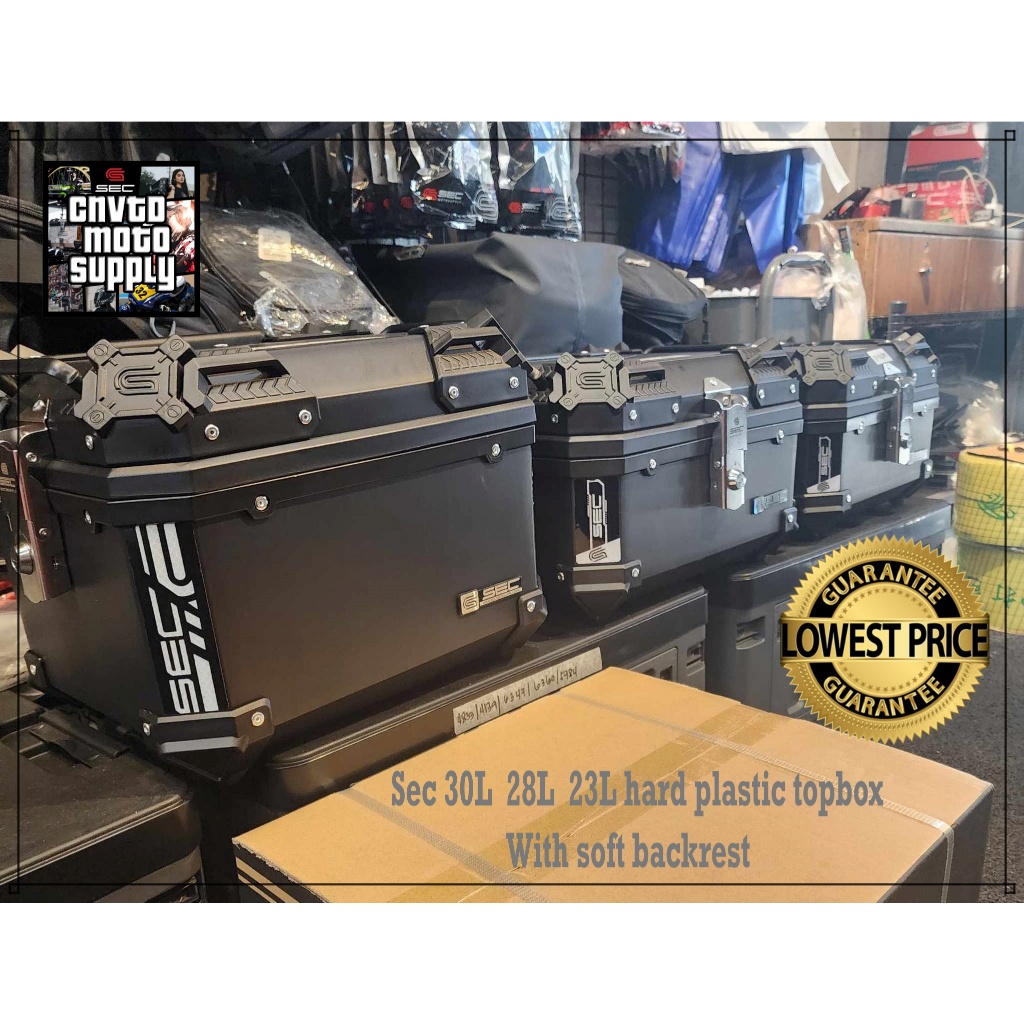 Sec brand 30L 28L 23L hard plastic top box with soft backrest | Shopee ...