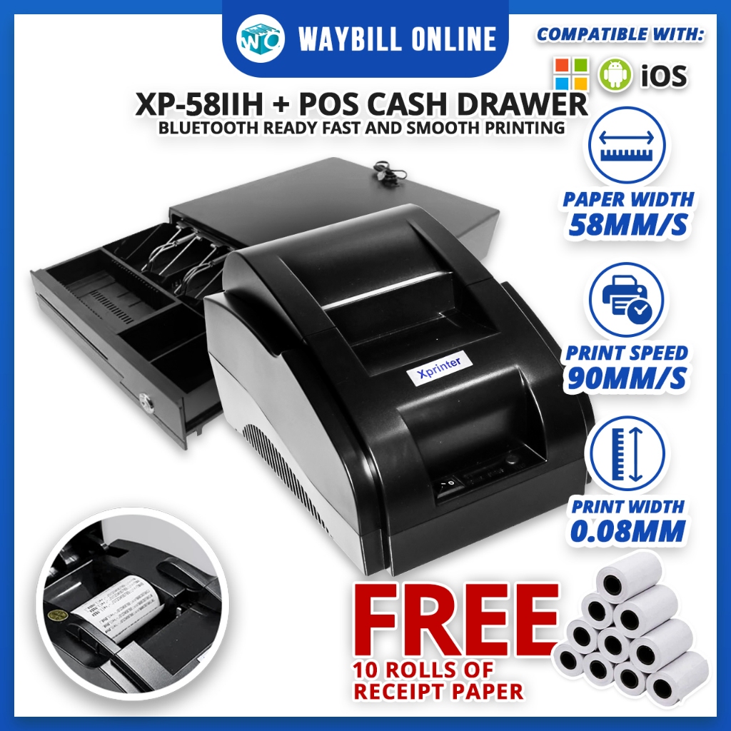 Receipt Printer XP-58IIH Bluetooth/USB + POS Cash Drawer (4Bills + 5 ...
