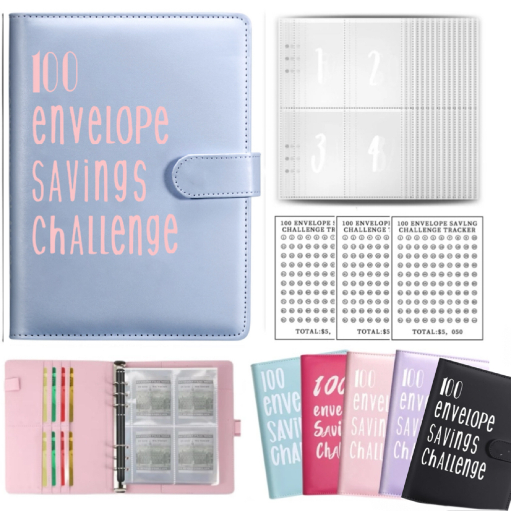 100 envelope savings challeng Binder Pu Leather Loose Leaf Refill lover ...