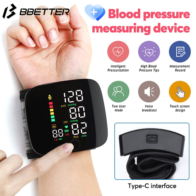Portable Monitor BP Digital Blood Pressure Rechargeable Wrist High ...