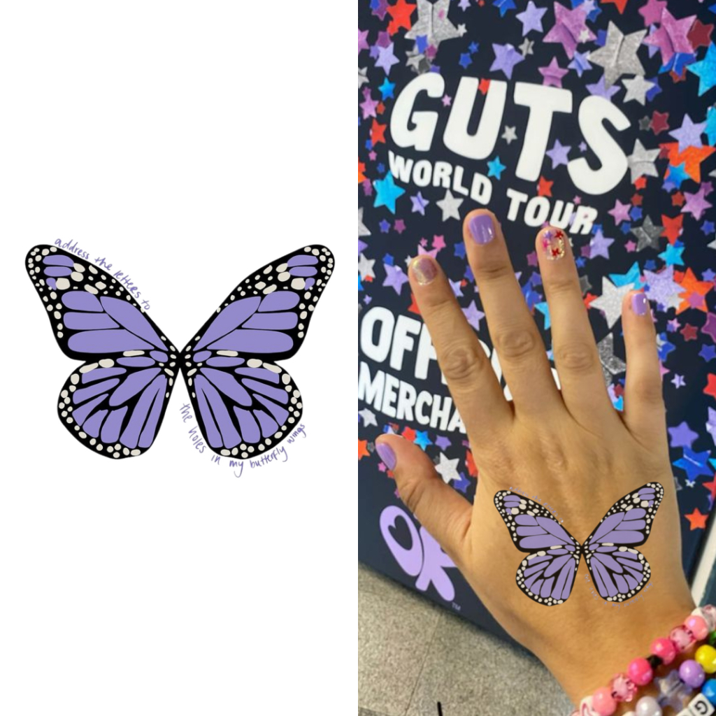 Jaycendco Butterfly Olivia Rodrigo Guts Tour Sticker Tattoo, Small ...