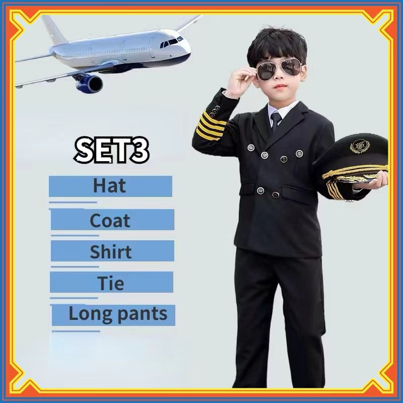 Pilot Captain Costume Uniform Costume For Kids Aircraft Commander ...