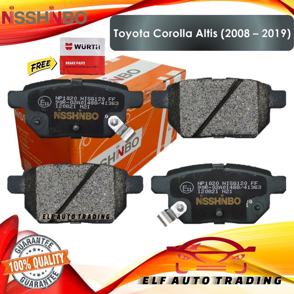 Genuine Nisshinbo Rear Brake Pads with SHIMS for Toyota Corolla Altis ...
